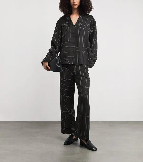 TOTEME Silk Monogram Trousers - Black