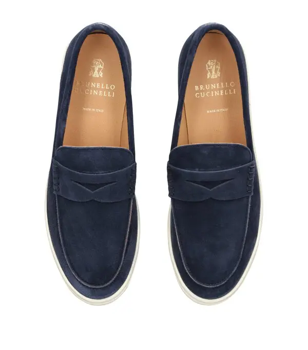 Brunello Cucinelli Suede Hybrid Loafers - Navy