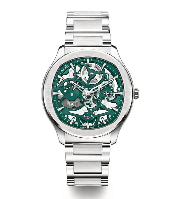PIAGET Polo Skeleton Stainless Steel Watch With Alligator Strap - Green