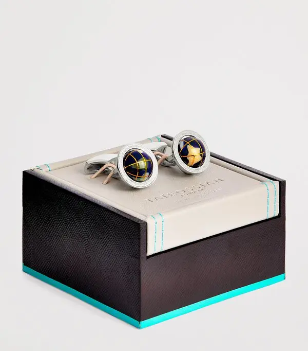Tateossian Sterling Silver And Lapis Lazuli Globe Cufflinks