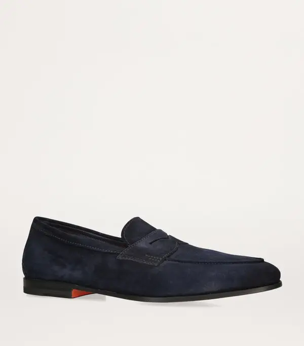 Santoni Suede Penny Loafers - Blue