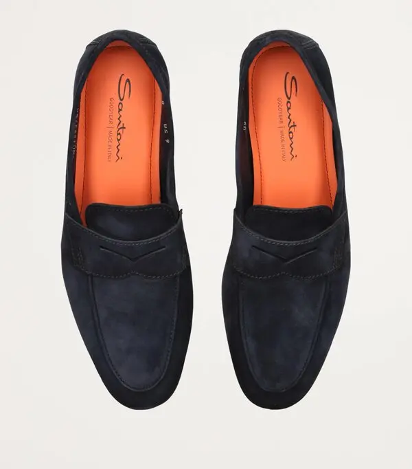 Santoni Suede Penny Loafers - Blue