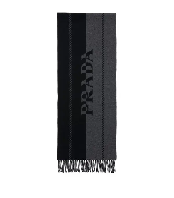 Prada Wool Logo Scarf - Grey