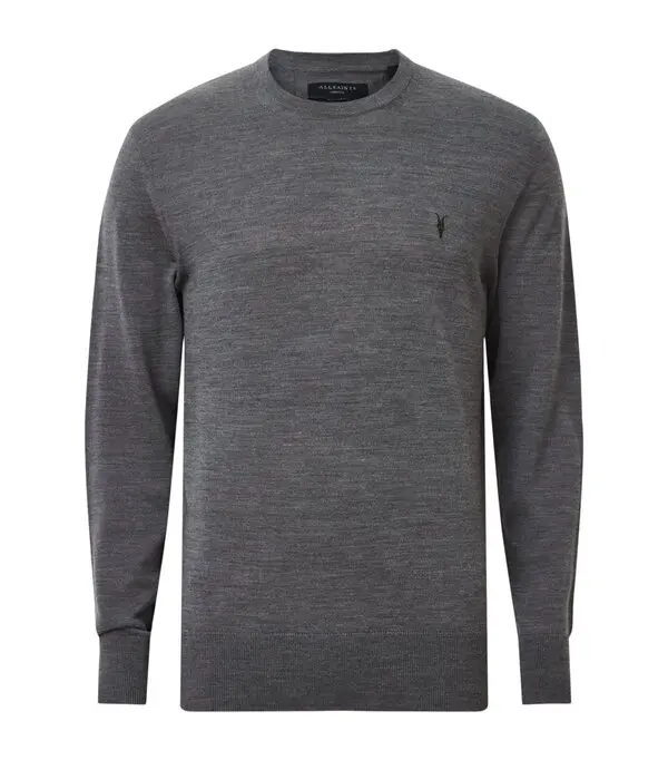 ALLSAINTS Merino Wool Crew Neck Sweater With Ramskull Motif - Grey