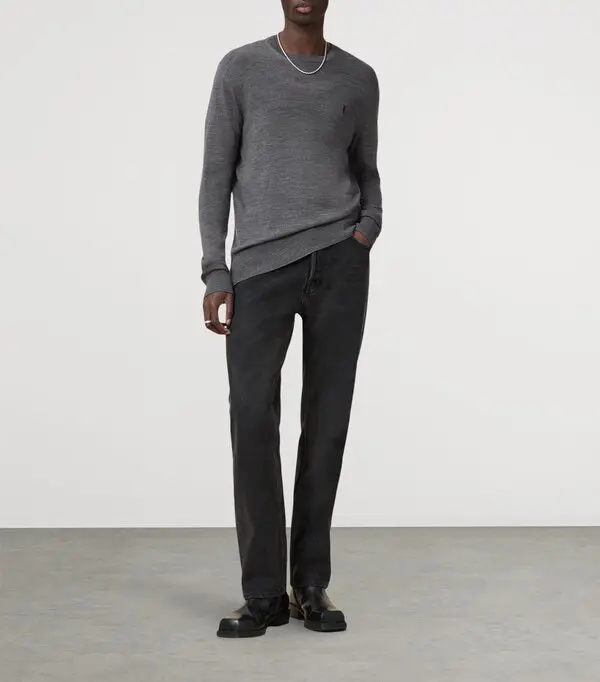 ALLSAINTS Merino Wool Crew Neck Sweater With Ramskull Motif - Grey