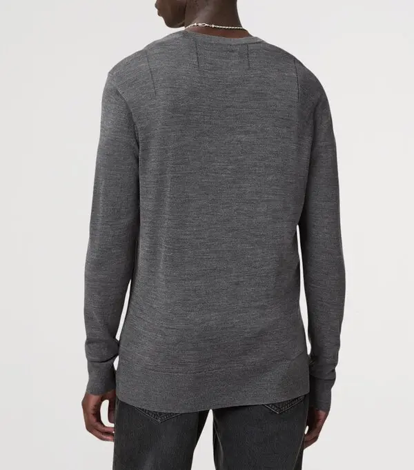 ALLSAINTS Merino Wool Crew Neck Sweater With Ramskull Motif - Grey