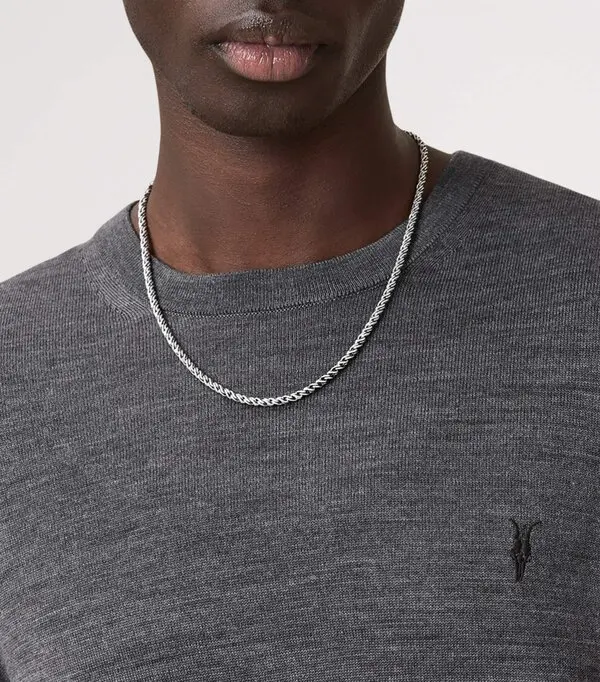 ALLSAINTS Merino Wool Crew Neck Sweater With Ramskull Motif - Grey