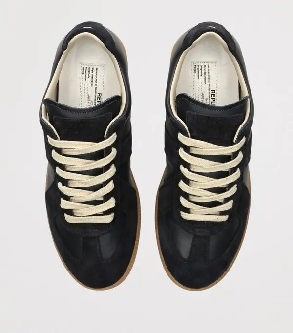 MAISON MARGIELA Replica Leather And Suede Low Top Sneakers - Navy