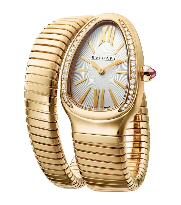 BVLGARI Yellow Gold And Diamond Serpenti Tubogas Watch - White