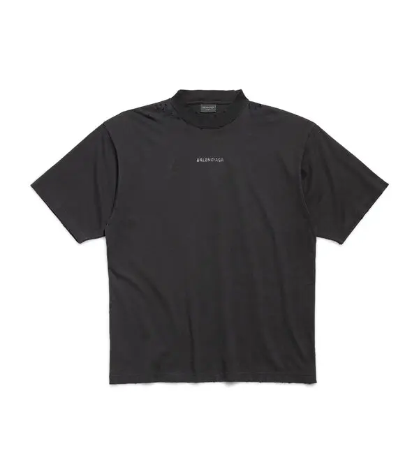 Balenciaga Distressed Rhinestone Logo T-shirt