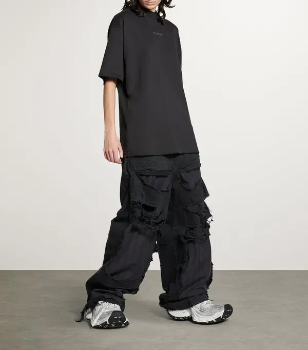 Balenciaga Distressed Rhinestone Logo T-shirt