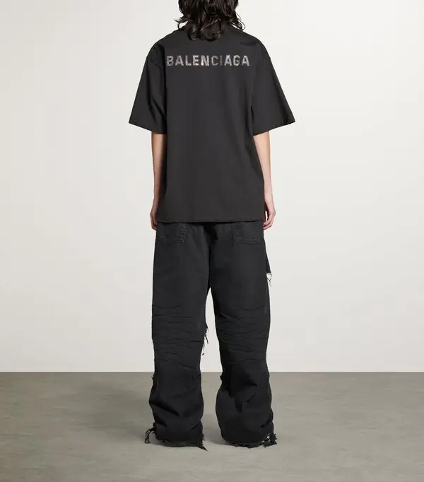 Balenciaga Distressed Rhinestone Logo T-shirt