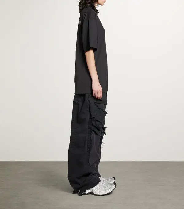 Balenciaga Distressed Rhinestone Logo T-shirt