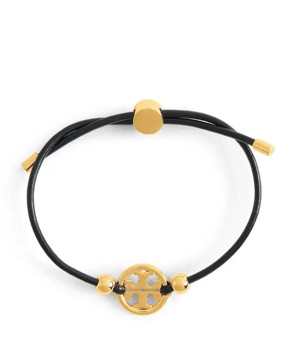 Tory Burch Leather Slider Bracelet With Double T Charm - Gold