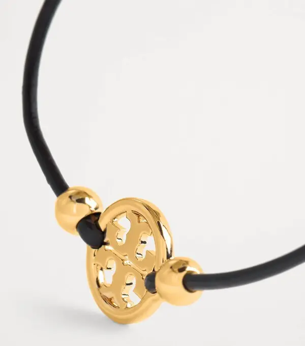 Tory Burch Leather Slider Bracelet With Double T Charm - Gold