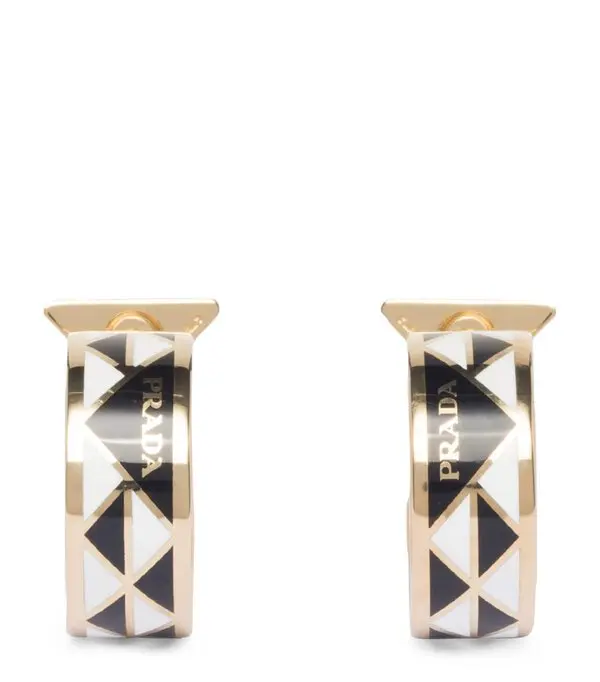 Prada Enamel Triangle Hoop Earrings - Black