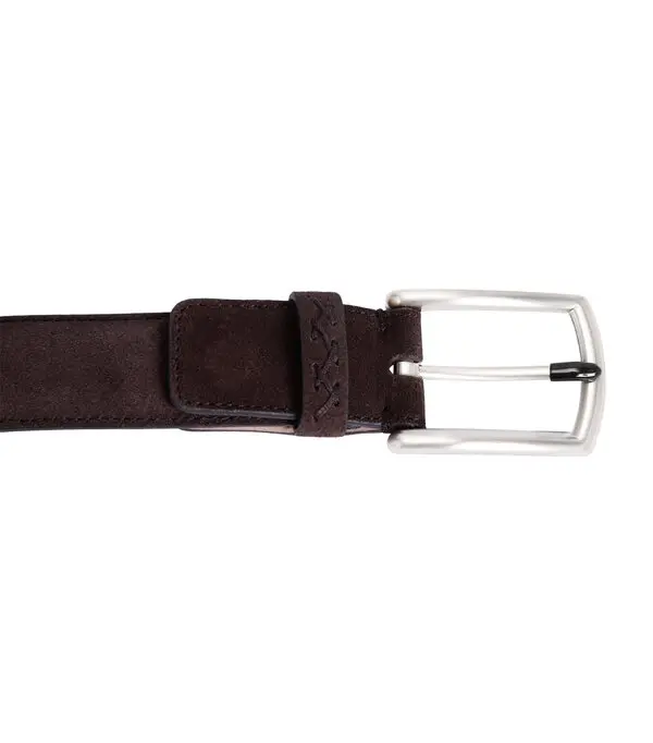 Zegna Suede Triple Stitch Belt - Brown