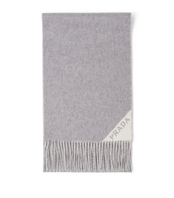 Prada Cashmere Logo Scarf - Grey