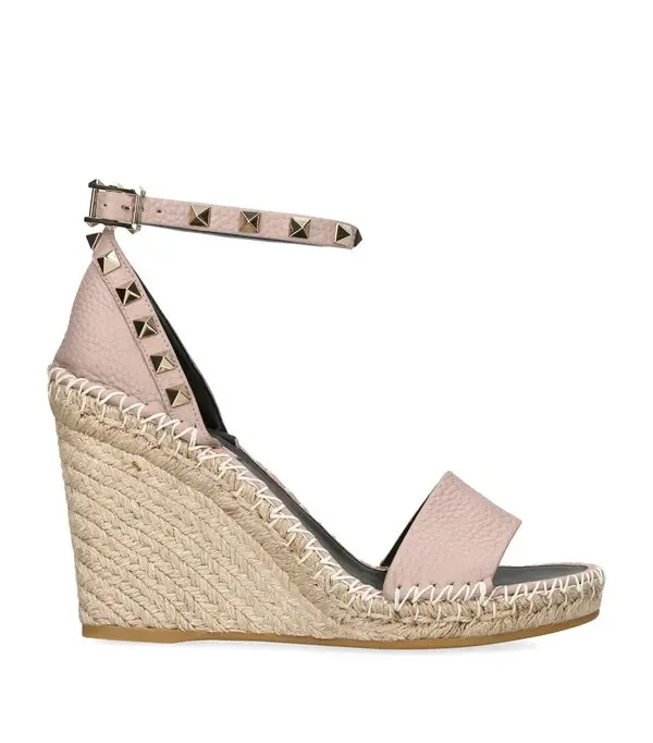 Valentino Garavani Leather Rockstud Espadrille Wedge Sandals