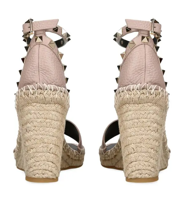 Valentino Garavani Leather Rockstud Espadrille Wedge Sandals
