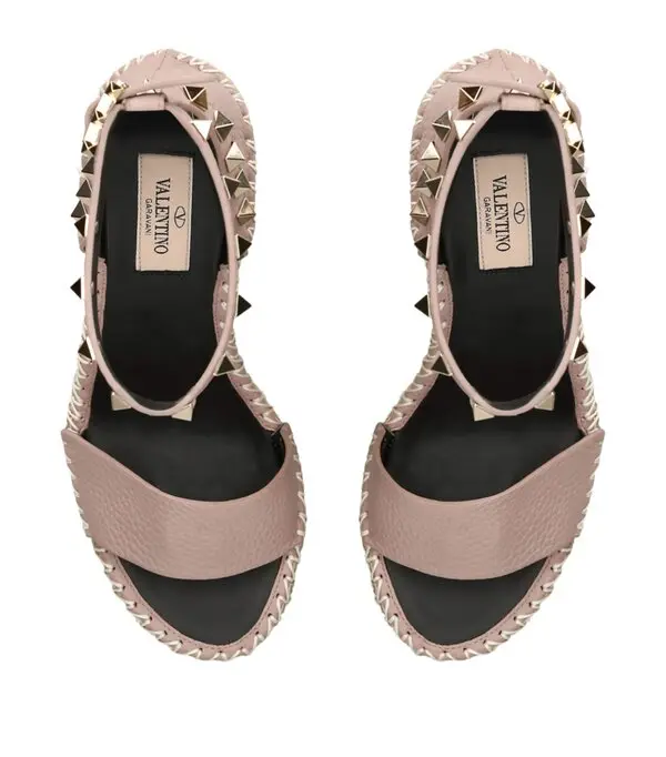 Valentino Garavani Leather Rockstud Espadrille Wedge Sandals