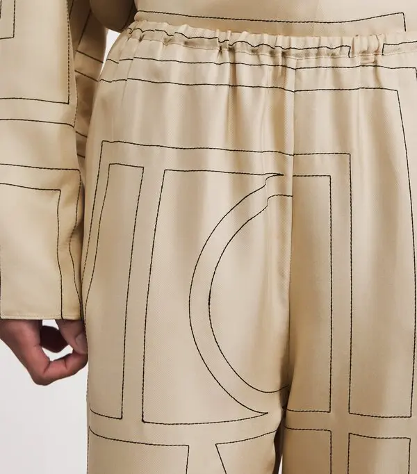 TOTEME Silk Monogram Trousers - Ivory