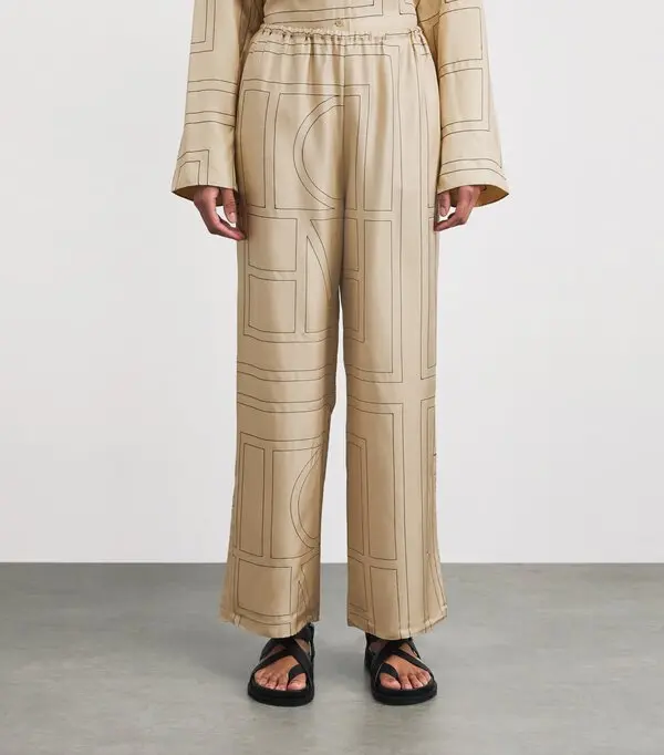 TOTEME Silk Monogram Trousers - Ivory