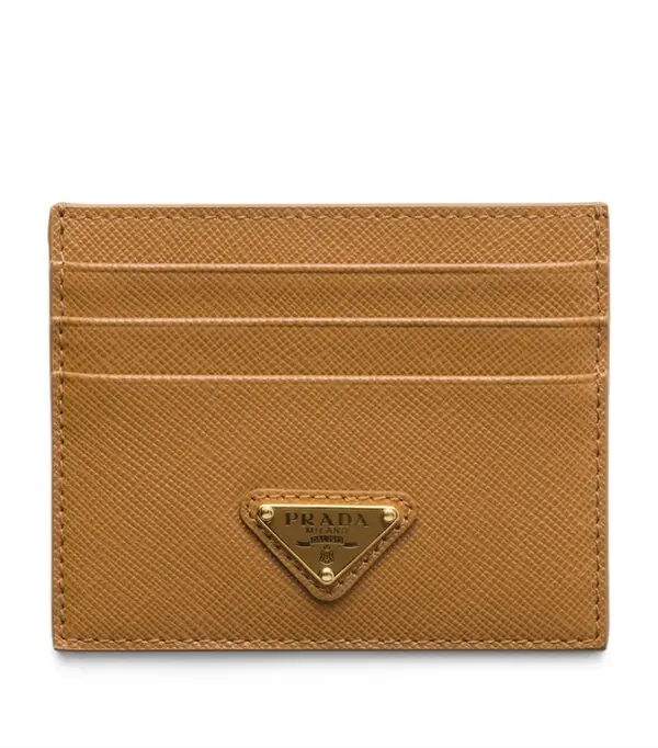 Prada Saffiano Leather Card Holder - Brown