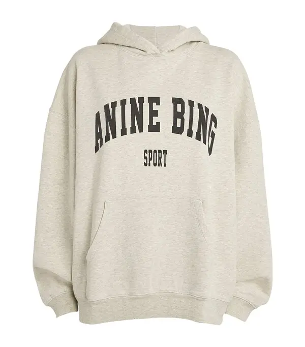 ANINE BING Harvey Textured Logo Cotton Hoodie - Grey
