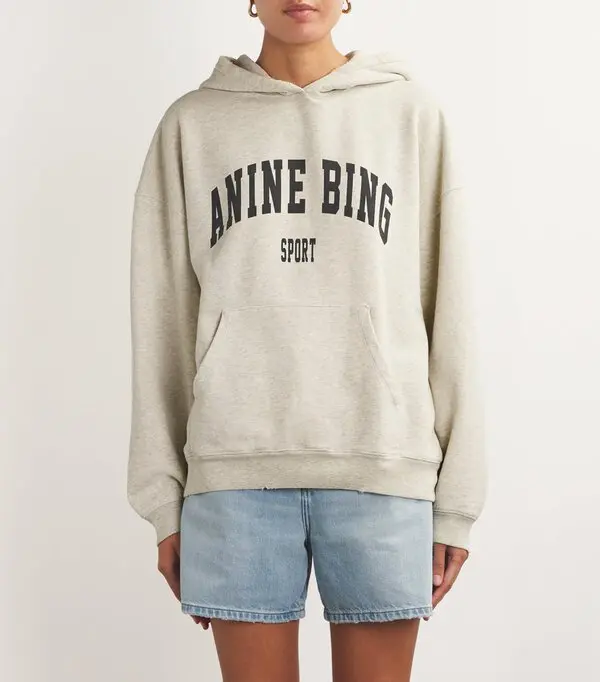ANINE BING Harvey Textured Logo Cotton Hoodie - Grey