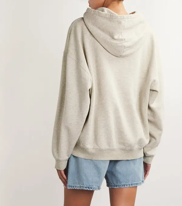 ANINE BING Harvey Textured Logo Cotton Hoodie - Grey