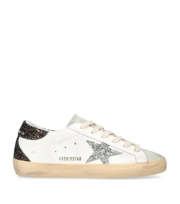GOLDEN GOOSE Leather Superstar Sneakers With Glitter Embellishments - White