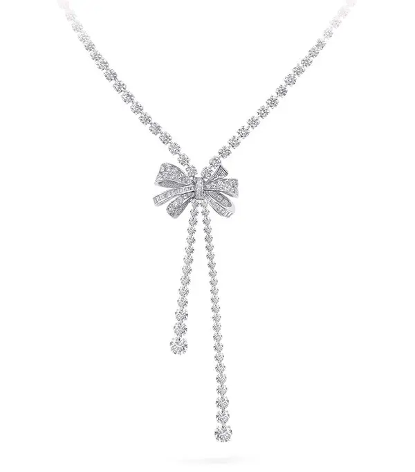 Graff Gold Diamond Bow Necklace - White