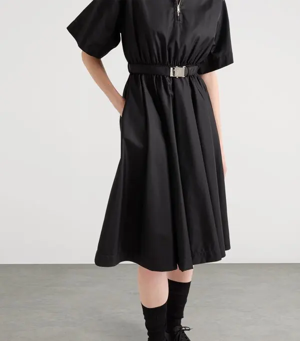 Prada Re-nylon Midi Dress With Zip-up Front And Elasticated Trims