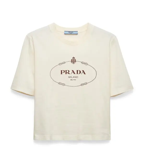 Prada Cotton Savoy Logo T-shirt - Neutral