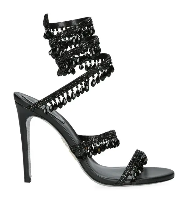 Rene Caovilla Embellished Satin Chandelier Sandals - Black
