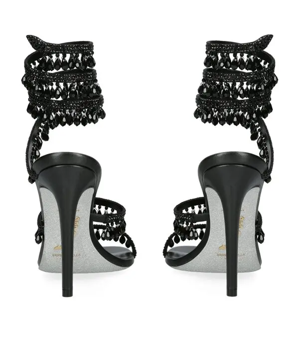 Rene Caovilla Embellished Satin Chandelier Sandals - Black
