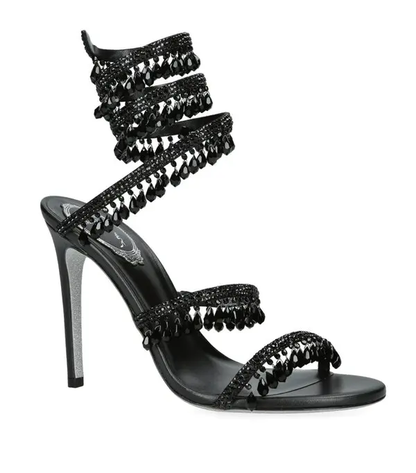 Rene Caovilla Embellished Satin Chandelier Sandals - Black