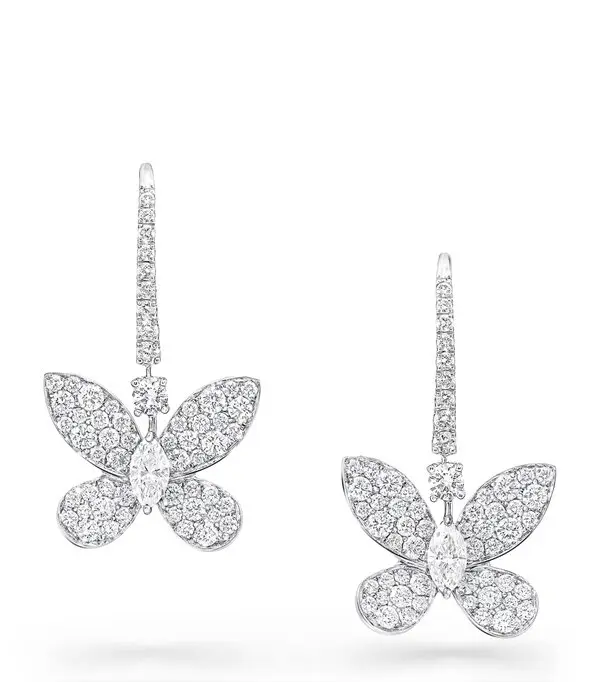 Graff Gold And Diamond Pavé Butterfly Drop Earrings - White