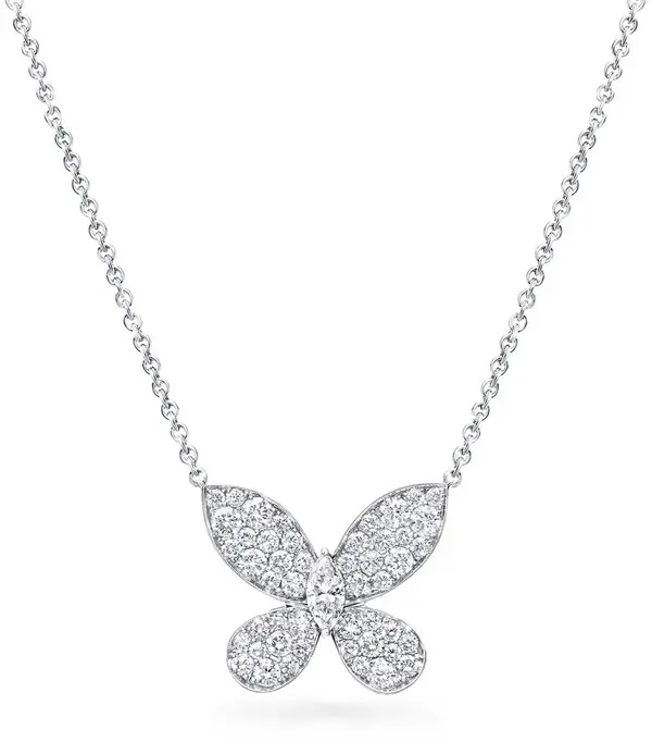 Graff Gold Diamond Pavé Butterfly Pendant Necklace - White