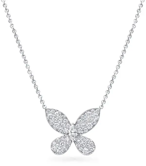 Graff Gold Diamond Pavé Butterfly Pendant Necklace - White