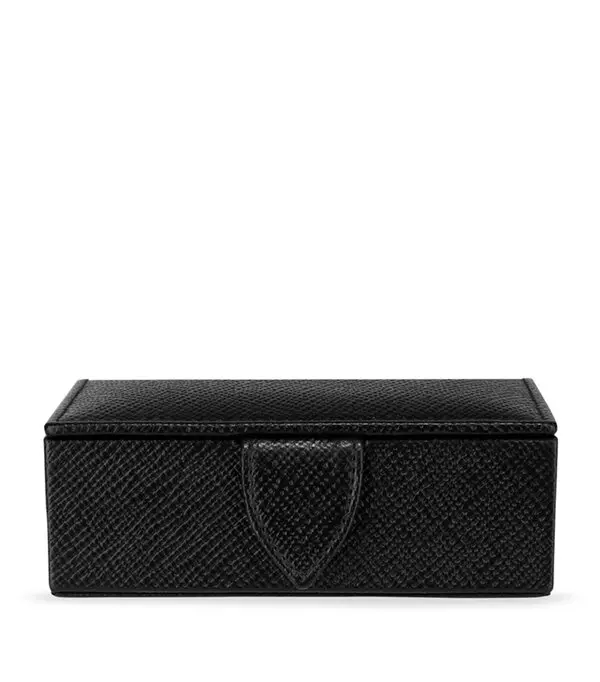 Smythson Leather Panama Cufflink Box - Black