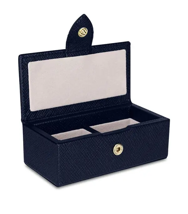 Smythson Leather Panama Cufflink Box - Blue