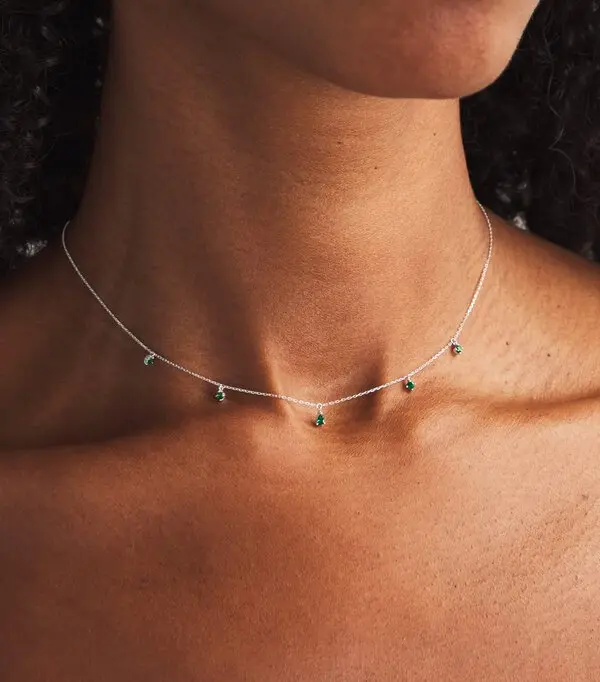 ASTRID & MIYU White Gold And Emerald Charm Necklace