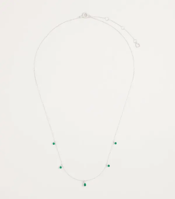 ASTRID & MIYU White Gold And Emerald Charm Necklace