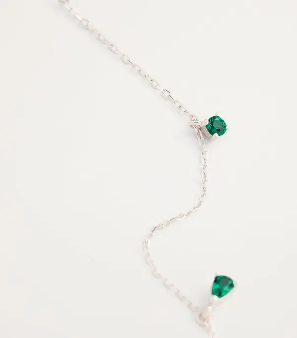 ASTRID & MIYU White Gold And Emerald Charm Necklace