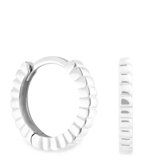 ASTRID & MIYU White Gold Ridged Huggie Hoop Earrings - Silver