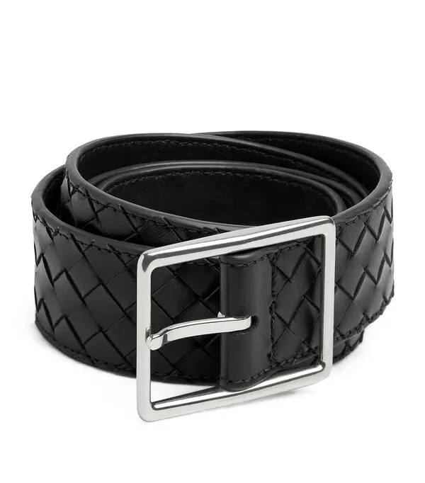 Bottega Veneta Calf Leather Intrecciato Belt - Grey
