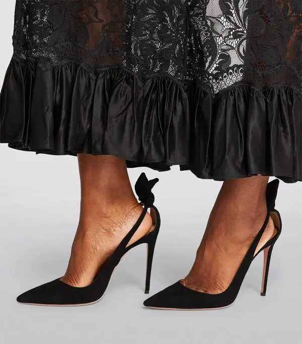 AQUAZZURA Suede Bow Tie Pumps - Black