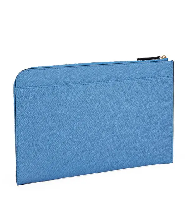 Smythson Panama Leather Slim Pouch - Blue